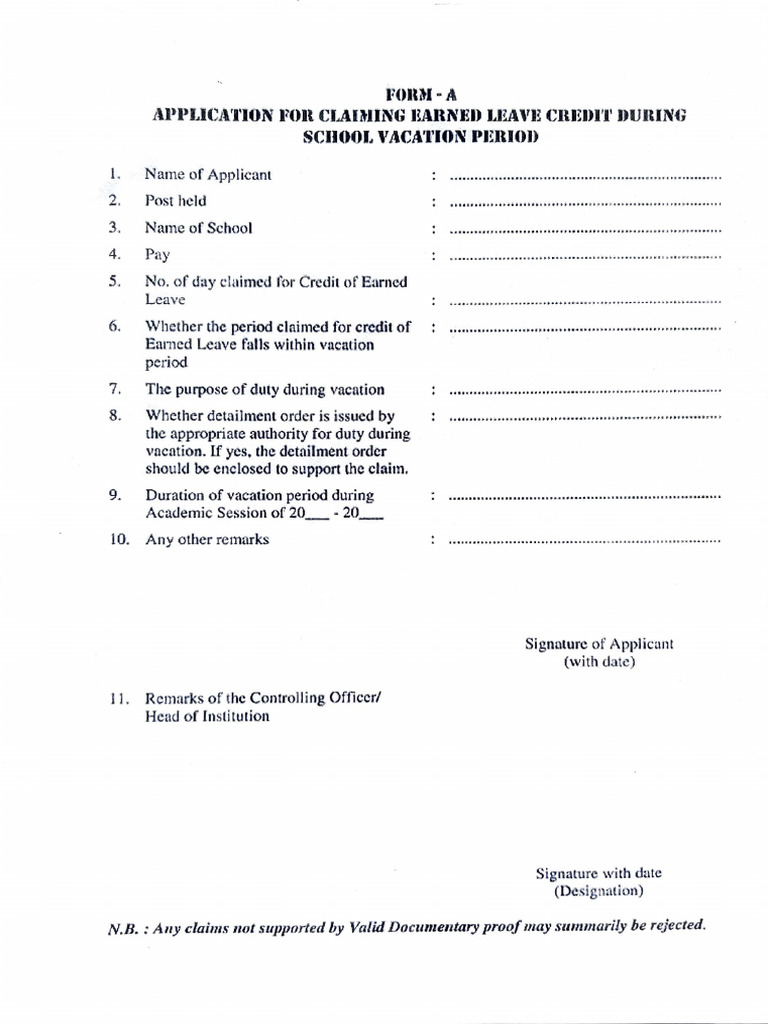 Application for Vacation Leave Credit | PDF