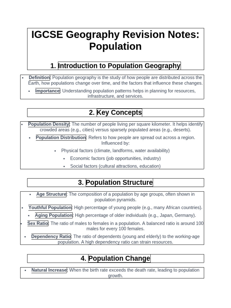 IGCSE Geography Revision Notes POPULATION | PDF | Birth Rate | Population