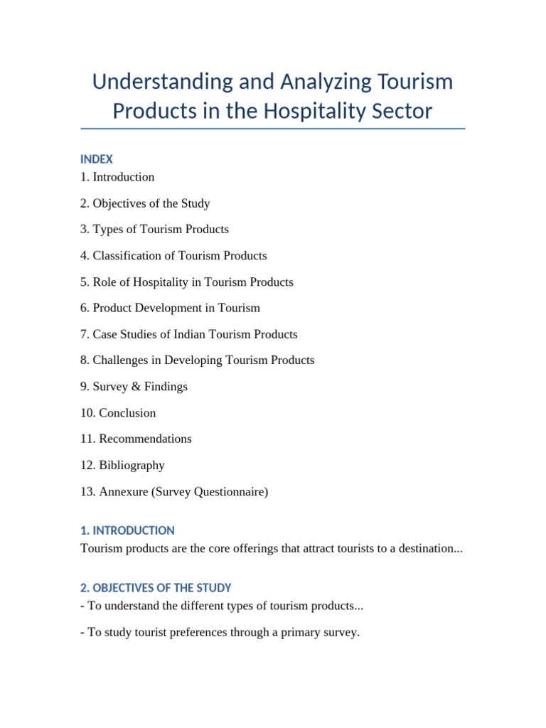 Tourism Products Project MBA | PDF
