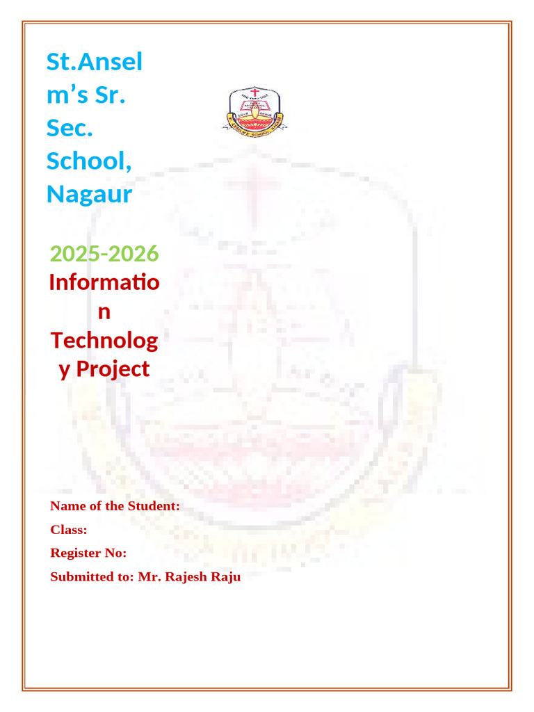 Class 10 IT Project Front Page Design | PDF
