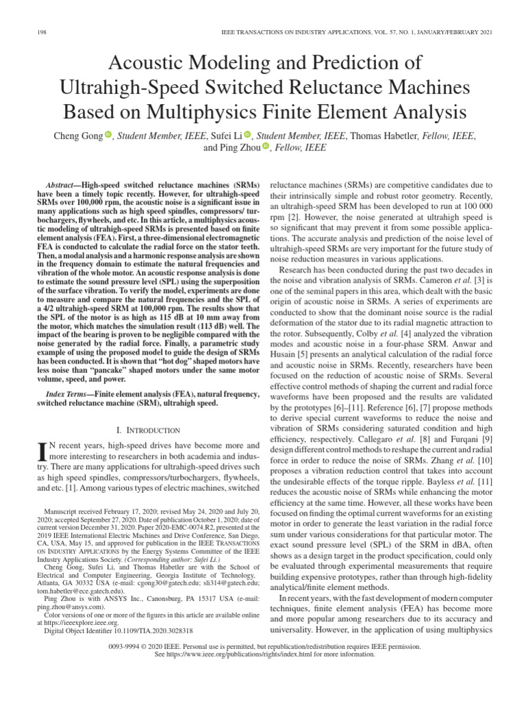 Acoustic Modeling and Prediction of Ultrahigh-Speed Switched Reluctance Machines Based On ...