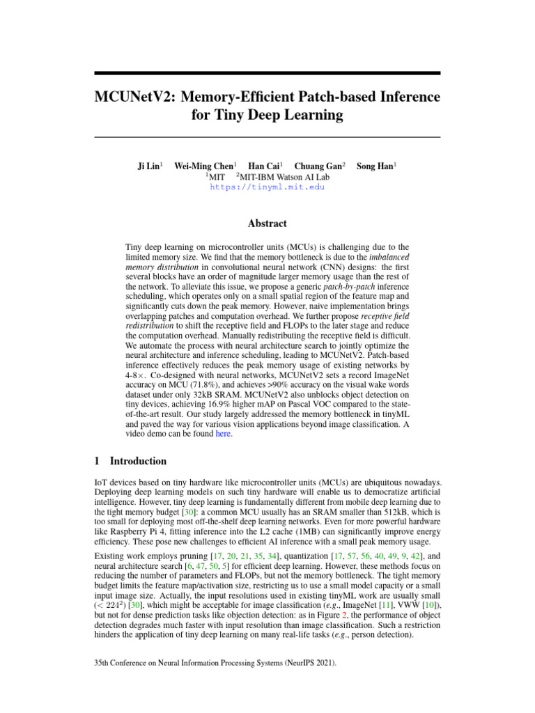 2) - MCUNetV2 Memory-Efficient Patch-Based Inference | PDF | Deep Learning | Microcontroller