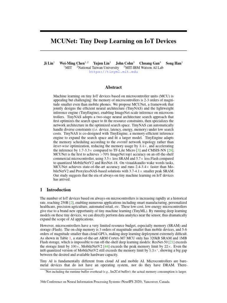 1) - MCUNet Tiny Deep Learning On IoT Devices | PDF | Mathematical Optimization | Deep Learning