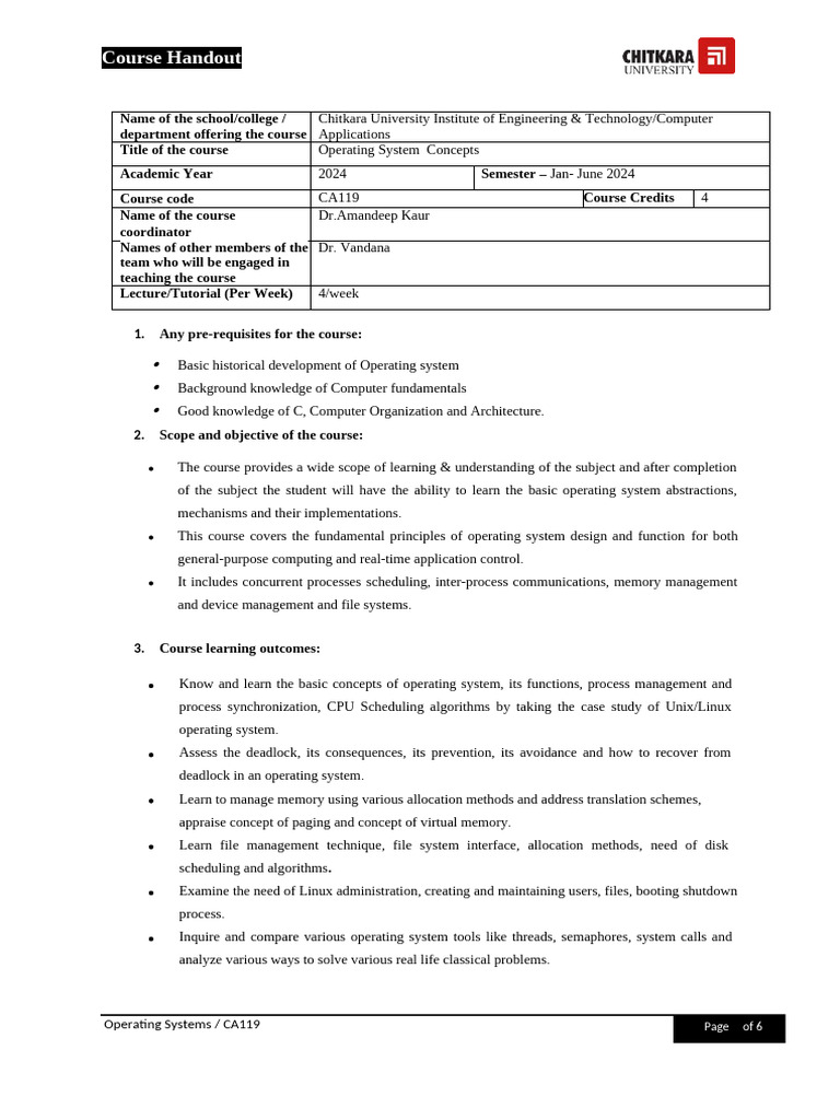 CHO - Operating System - Jan-June 2023 | PDF | Scheduling (Computing) | Operating System