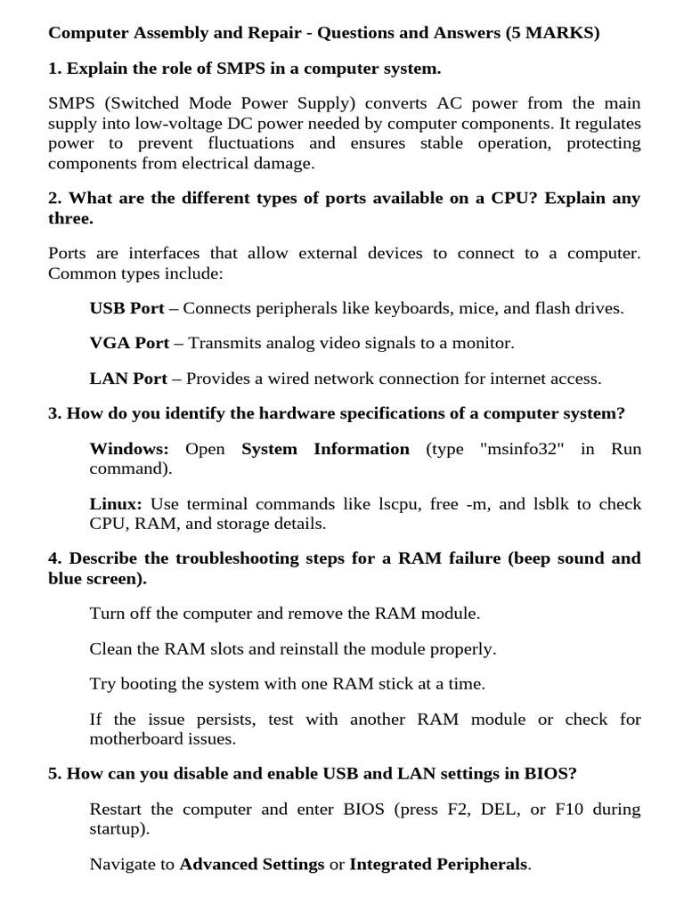 Computer Assembly and Repair FAQs | PDF | Bios | Booting