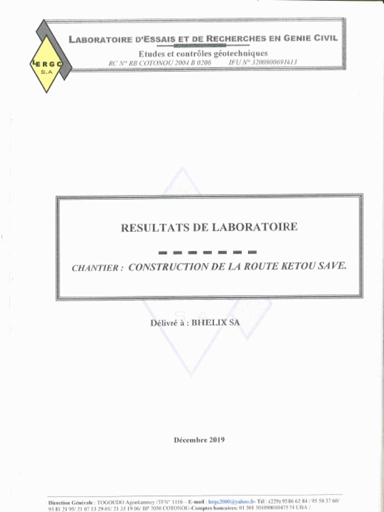 Rapport de Laboratoire Pour Les Essais | PDF