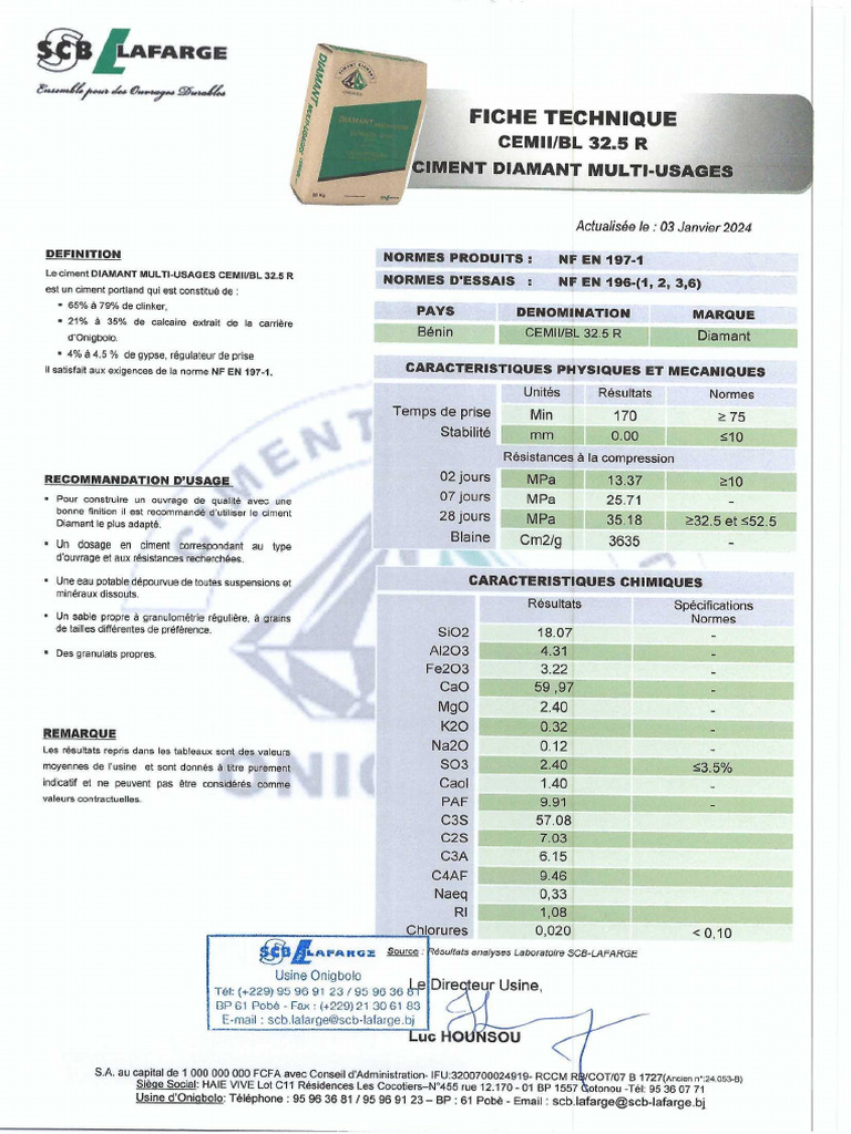 Fiches Techniques Ciment Janvier 2024 | PDF