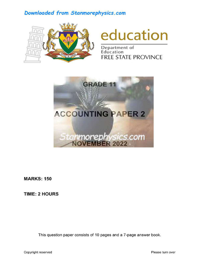 FS Accounting Grade 11 November 2022 QP and Memo | PDF