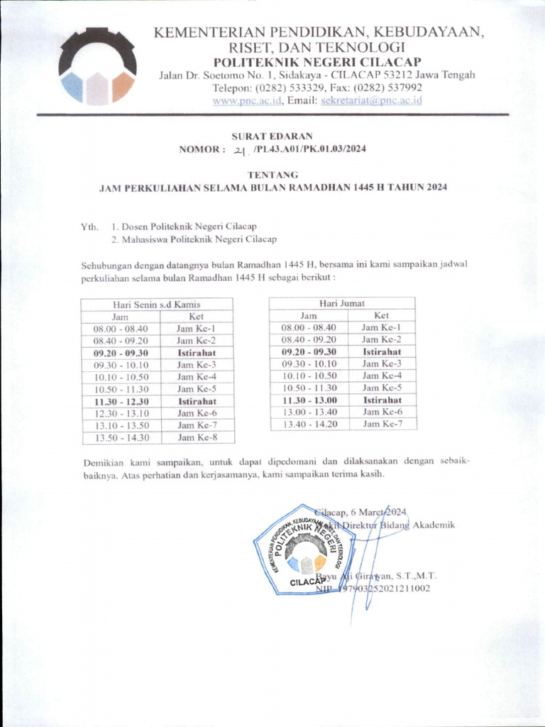 Edaran Jam Ramadhan 2024 | PDF