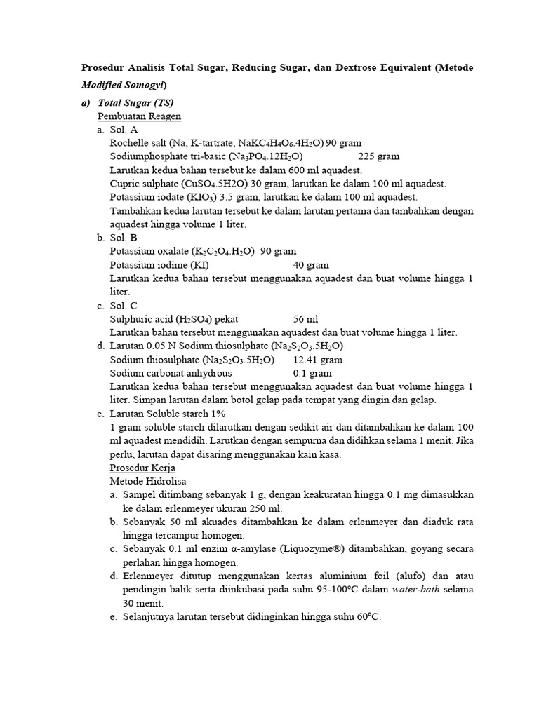 Metode Analisa Dextrose Equivalent | PDF