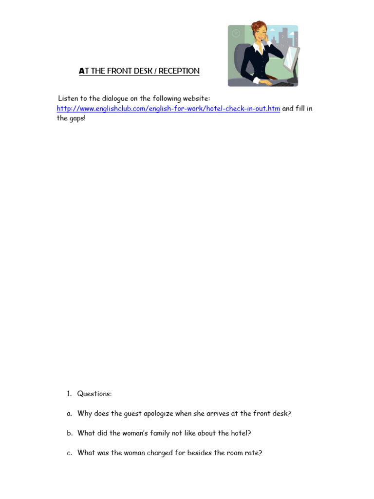 Hotel Check-In Dialogue Worksheet | PDF