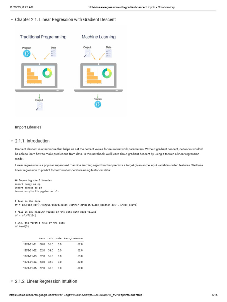 MLDL I Linear Regression With Gradient Descent - Ipynb Colaboratory | PDF | Mean Squared Error ...
