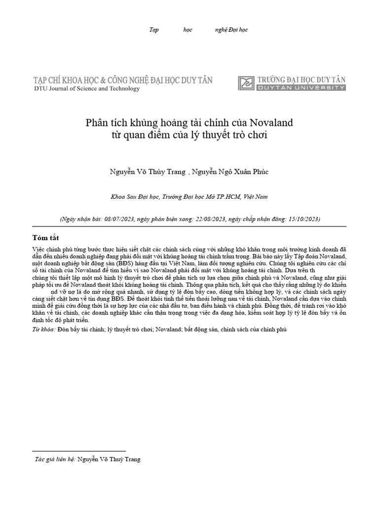 13 (61) - Phân tích khủng hoảng tài chính của Novaland từ quan điểm của lý thuyết trò chơi ...