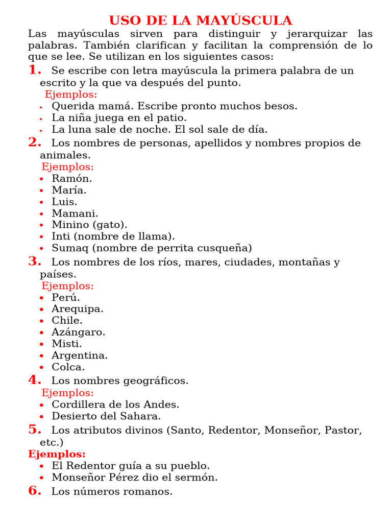 Uso de Mayúsculas en Primaria | PDF