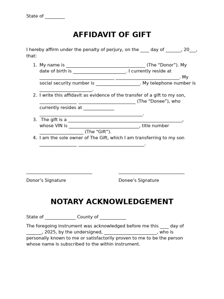 Affidavit of Gift | PDF