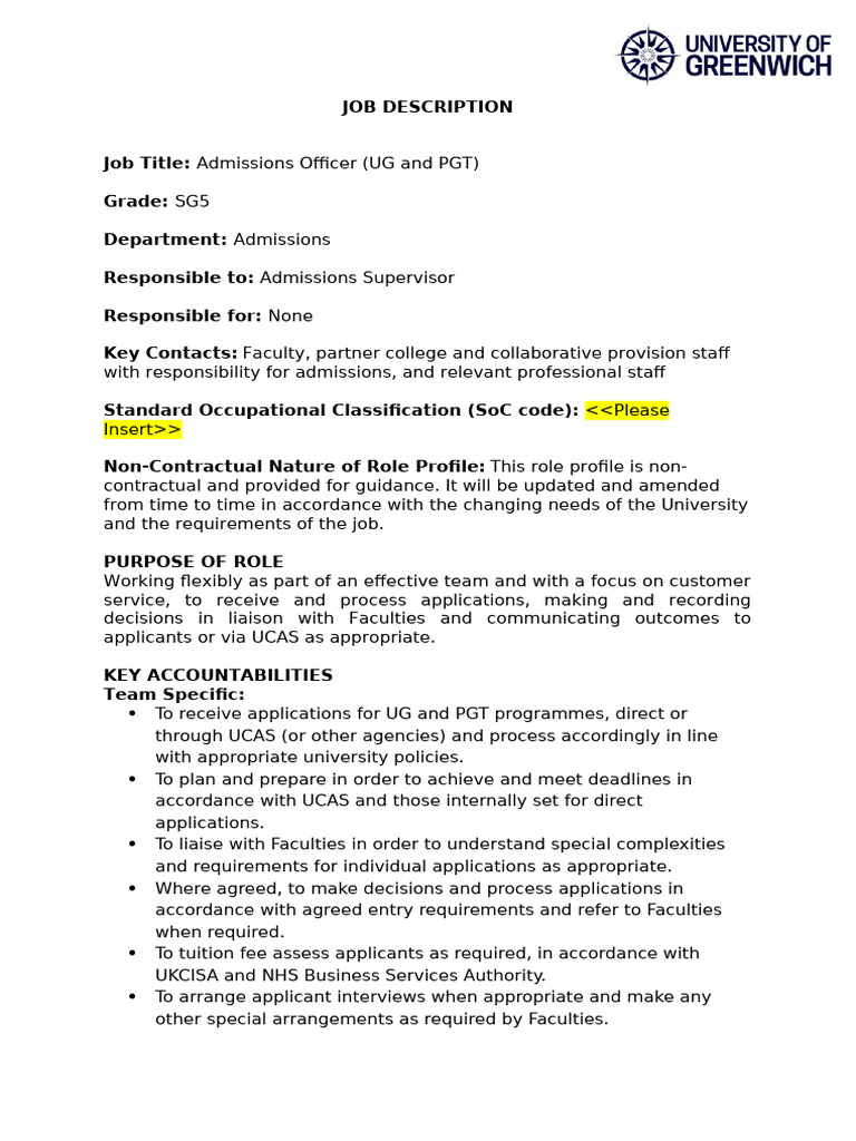 Admissions Officer JD Template-July-2024 | PDF | Accessibility | Business