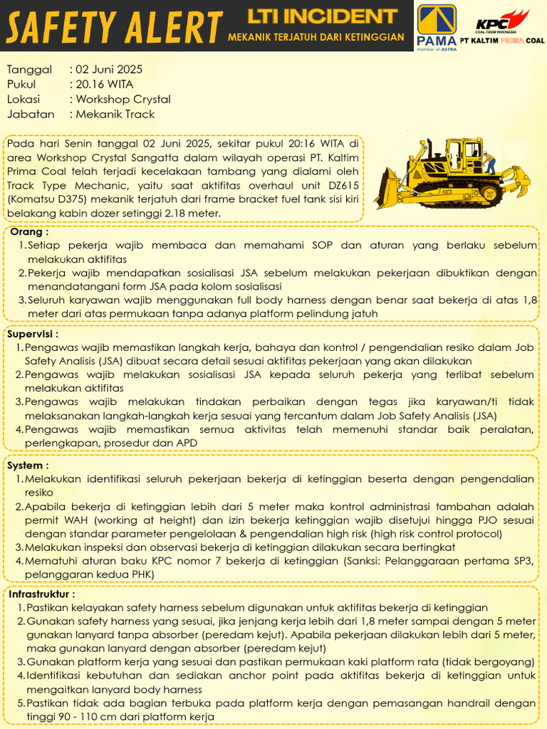Safety Alert - Insiden Aktivitas Bekerja Di Ketinggian Site KPCS | PDF
