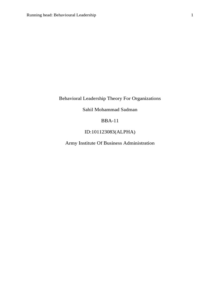 Behavioral Leadership Theory For Organization1 | PDF | Leadership ...