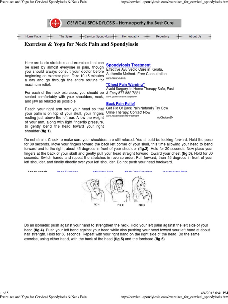 Exercises and Yoga For Cervical Spondylosis: Neck Pain | PDF | Neck ...
