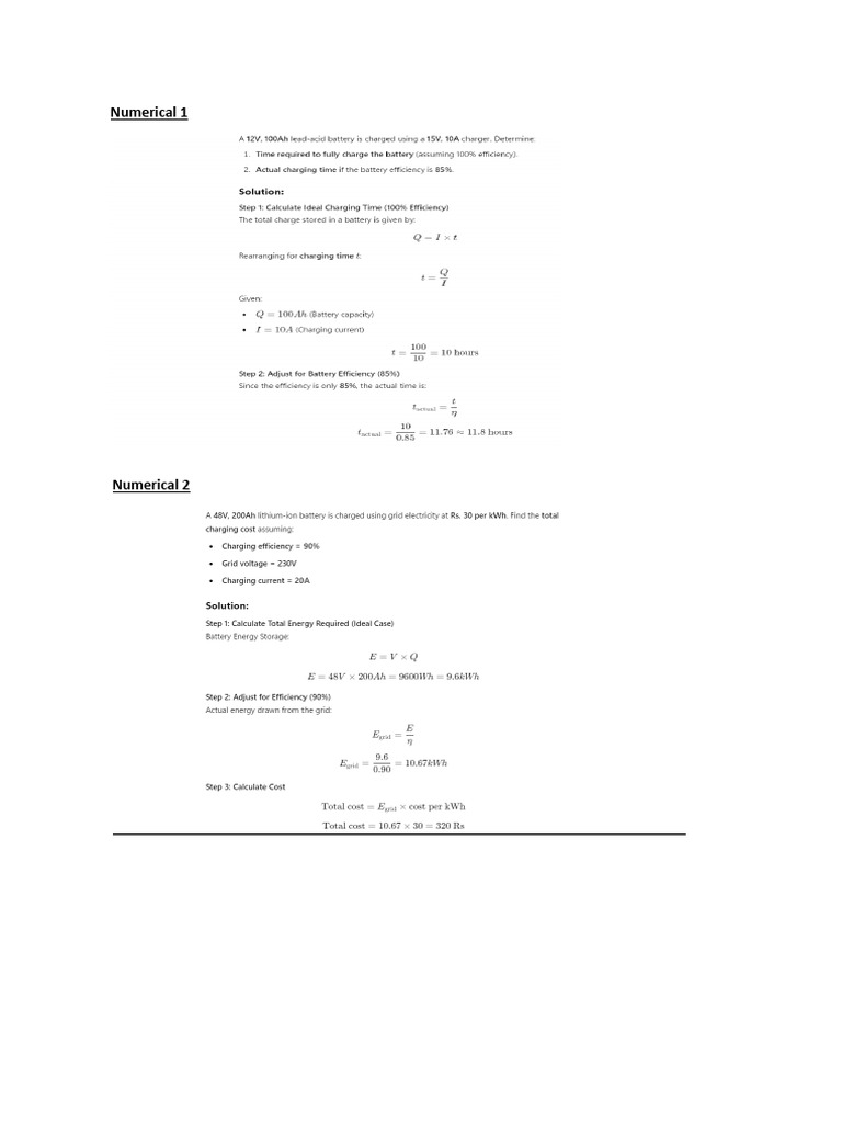 Numericals of Batteries Portion | PDF