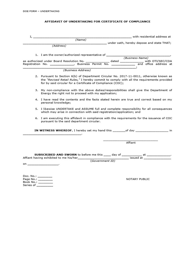 Affidavit for Certificate of Compliance | PDF | Affidavit