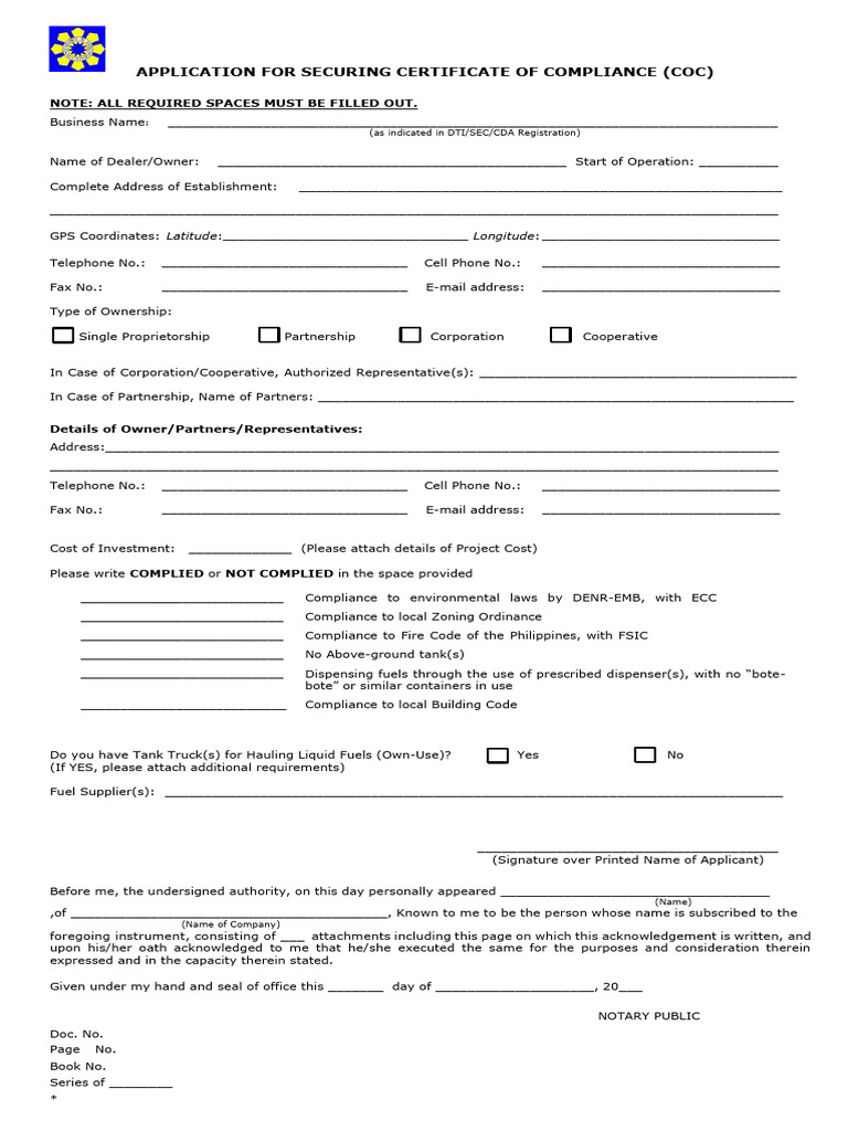 Certificate of Compliance Application Form | PDF