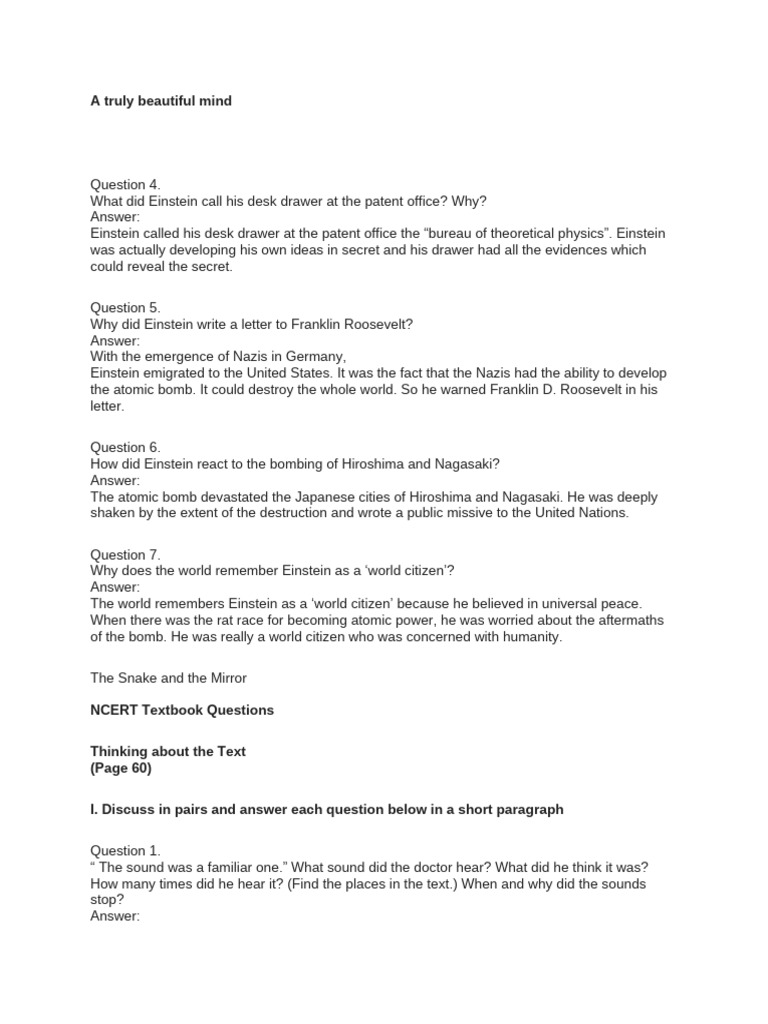 A Truly Beautiful Mind Question Answer | PDF | Albert Einstein | Poetry