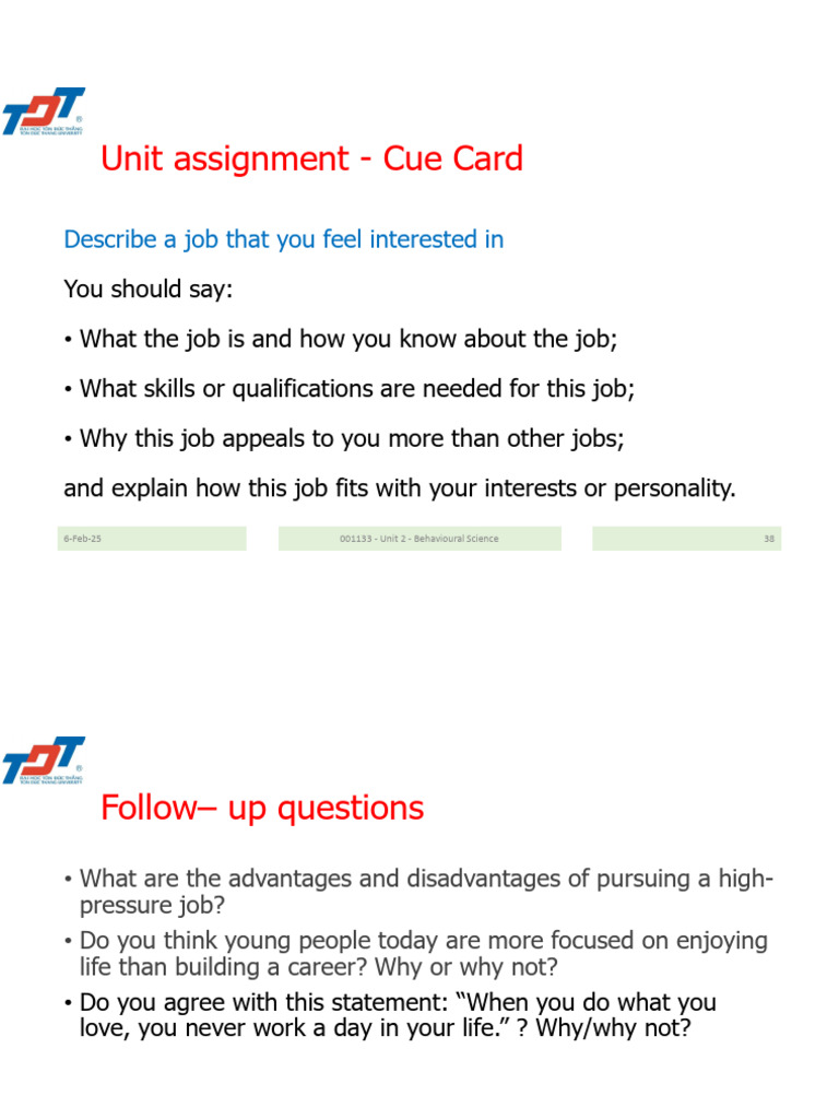 Job Interest Cue Card Assignment | PDF