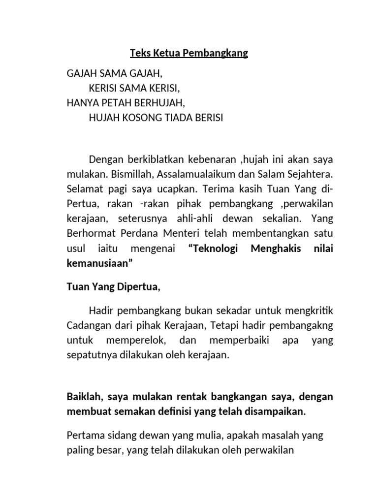 Teks Ketua Pembangkang (Revolusi) | PDF