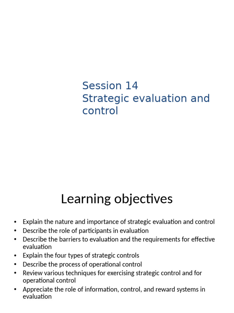 Session 14 - Evaluation and Control | PDF | Strategic Management | Audit