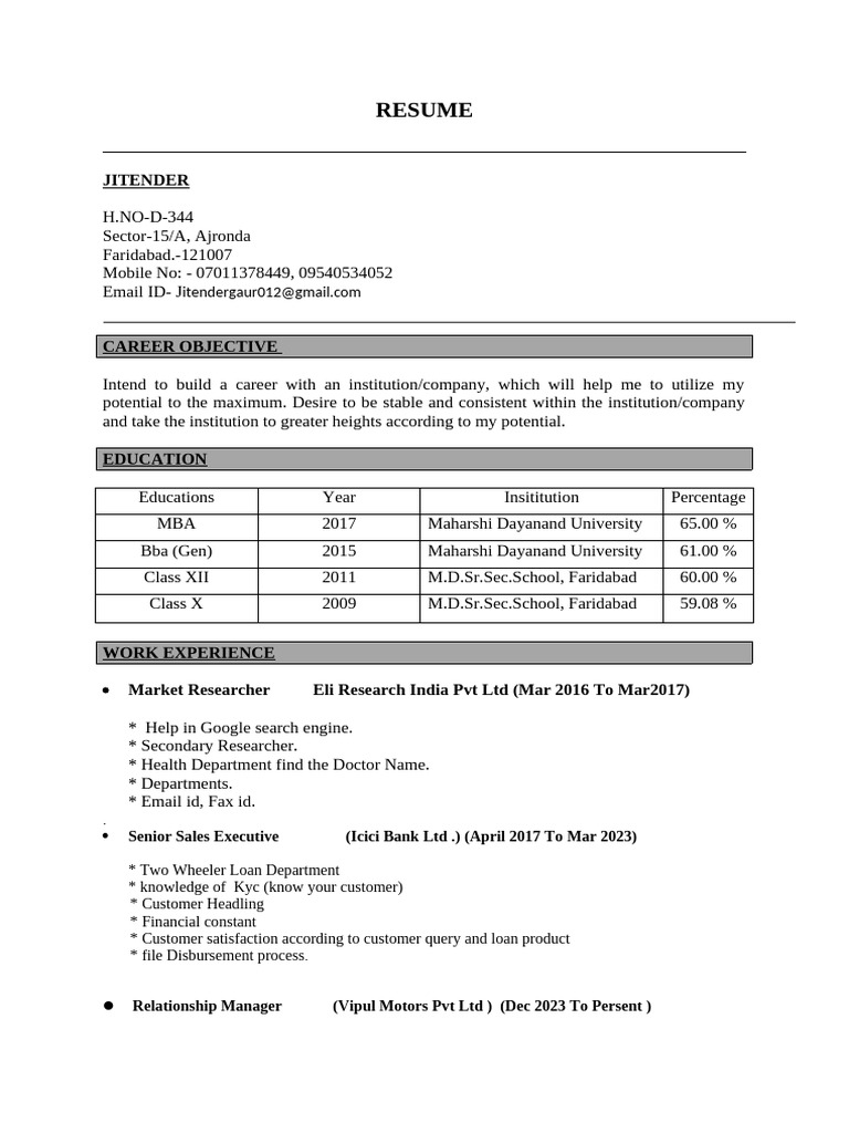 Jitender Resume 2025 | PDF | Psychology