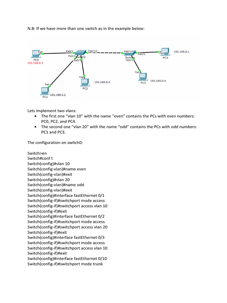 VLAN Configuration for Switches | PDF