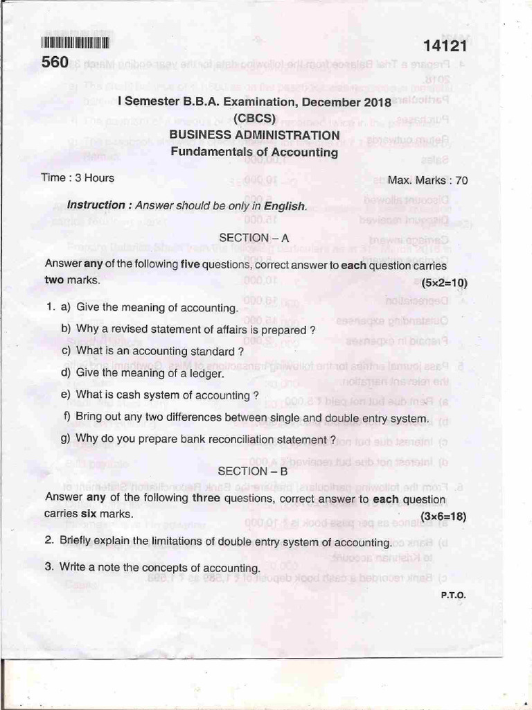 BU BBA 1 Sem Fundamentals-Of-Accounting Dec-2018 | PDF