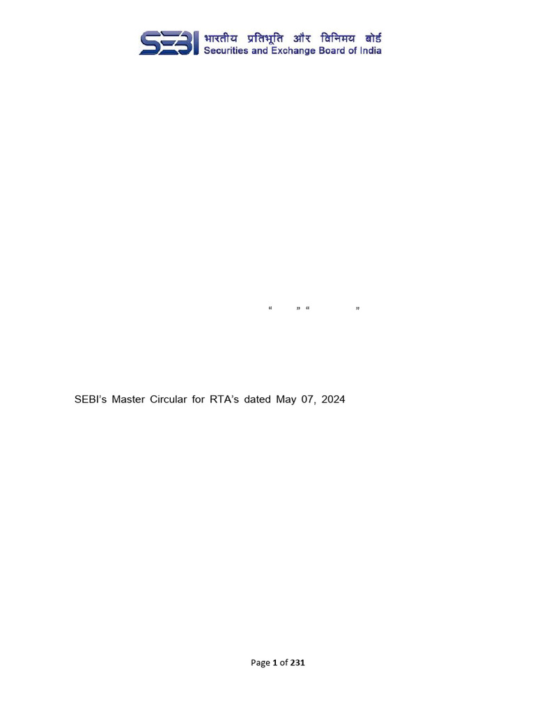 Master Circular for RTAs by SEBI | PDF | Securities (Finance ...
