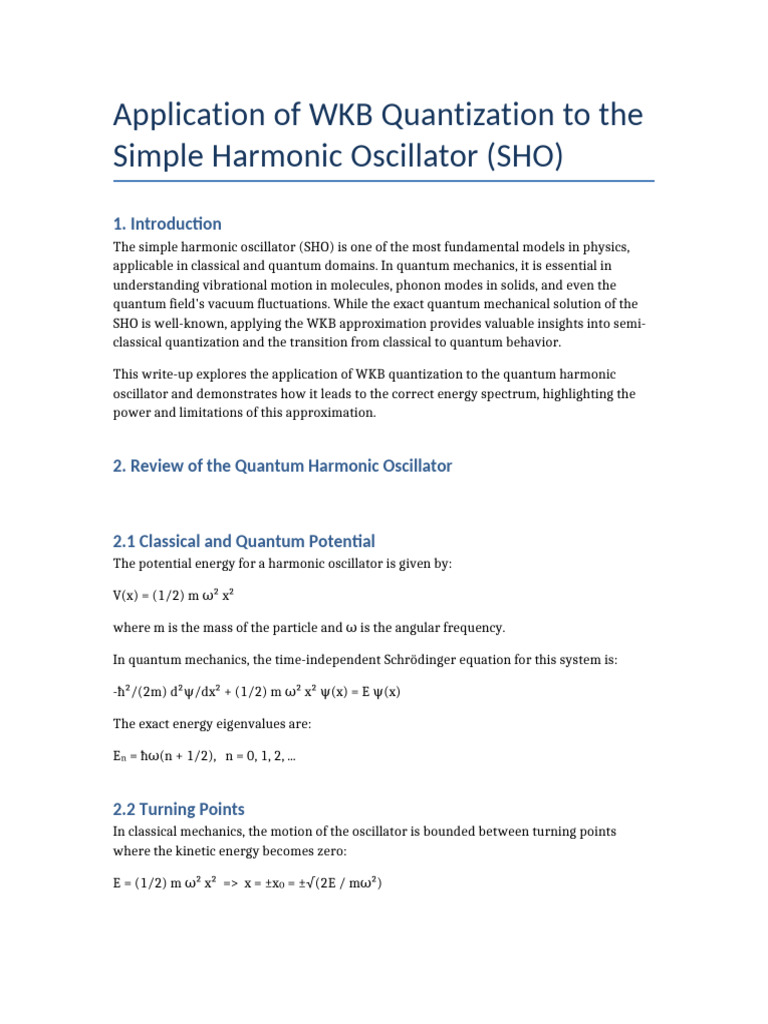 WKB SHO Application | PDF | Quantum Mechanics | Quantization (Physics)