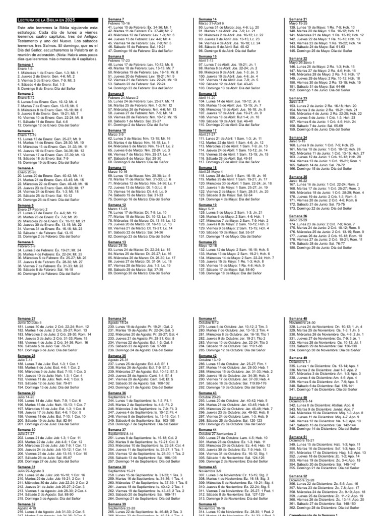 Lectura de La Biblia en 2025 - 1 Hoja | PDF | Adoración | Días santos católicos