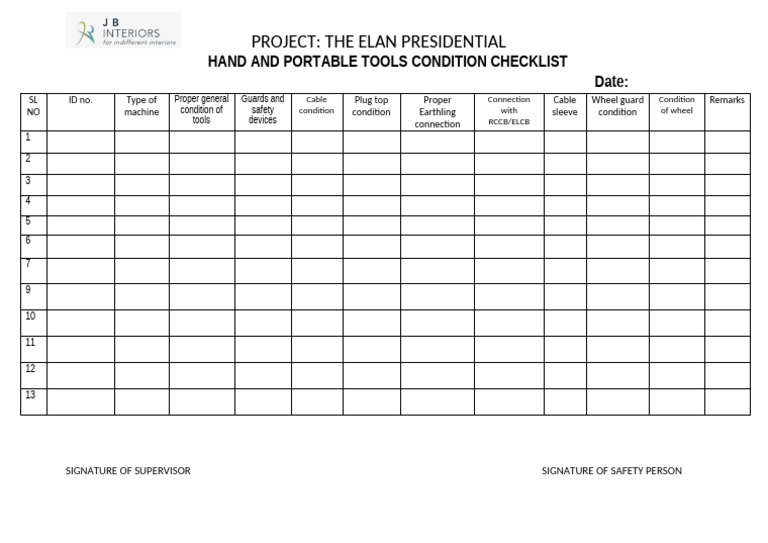 Hand & Portable Power Tools Checklist | PDF