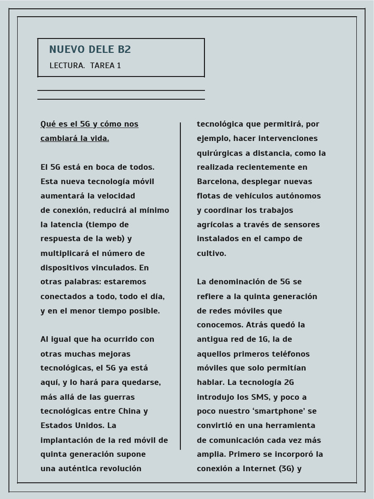 Nuevo DELE B2 - Unidad 1 - Lectura - Tarea 1 | PDF | Telefonía móvil ...