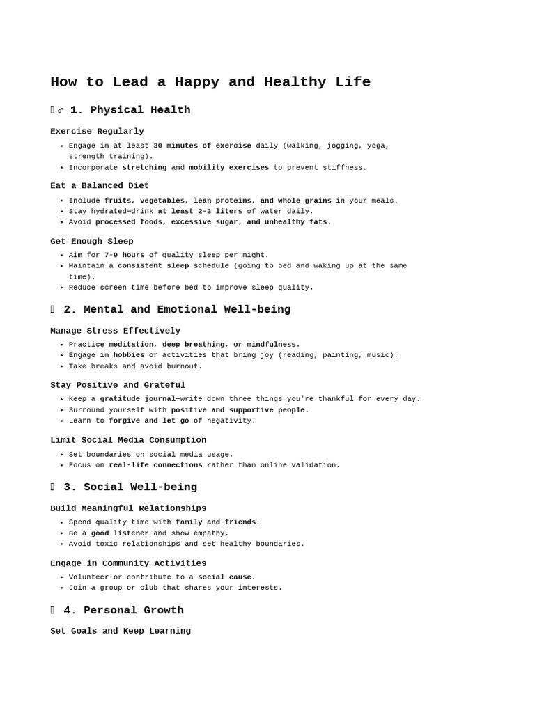 Guide to a Happy, Healthy Life | PDF