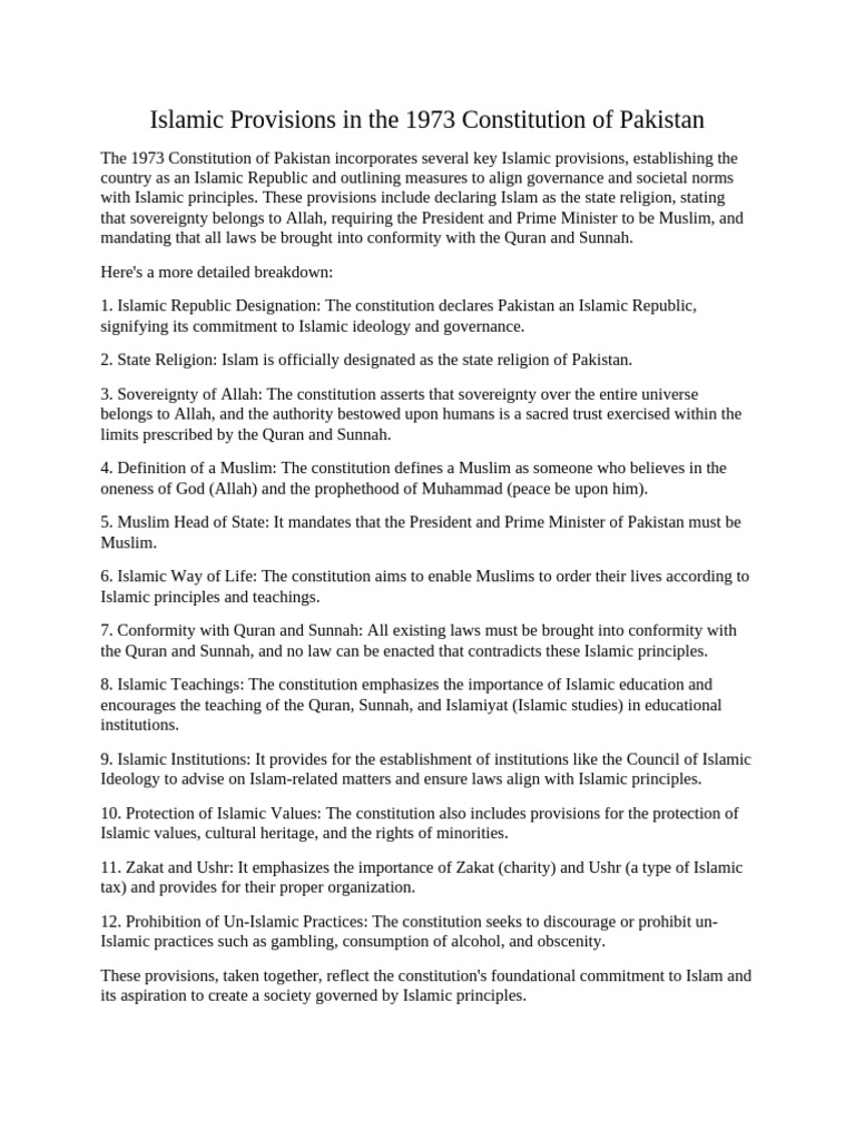 Islamic Articles of 1973 Constitution | PDF | Quran | Islam