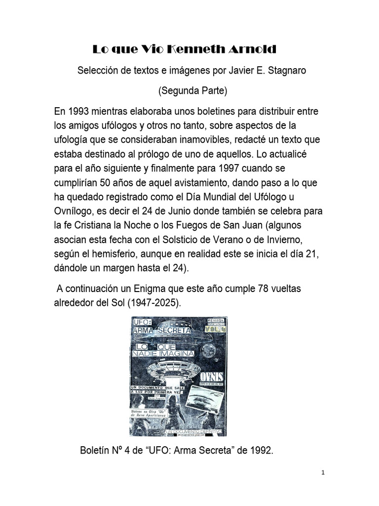 Lo Que Vio Kenneth Arnold-1 | PDF | Objeto volador no identificado ...