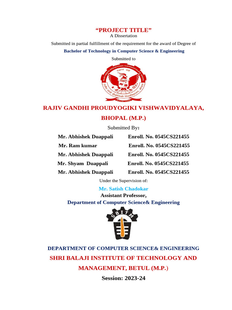 Major Project RGPV Front Pages | PDF | Thesis | Abstract (Summary)