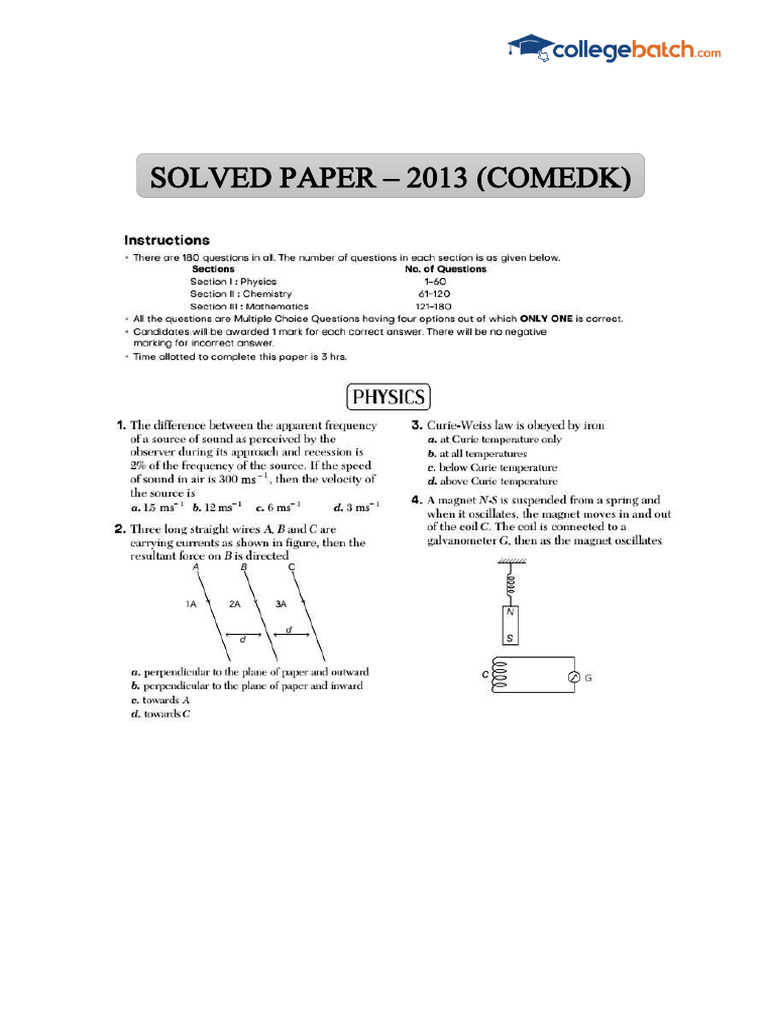 Comedk 2013 | PDF