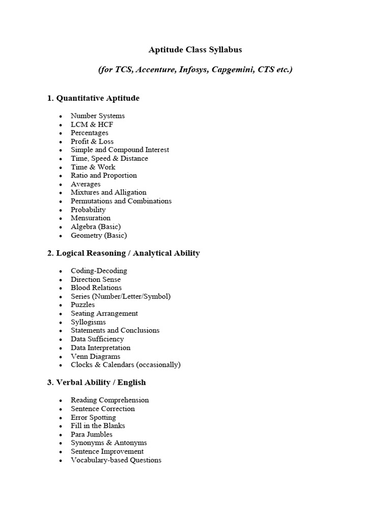 Aptitude Syllabus for Job Prep | PDF
