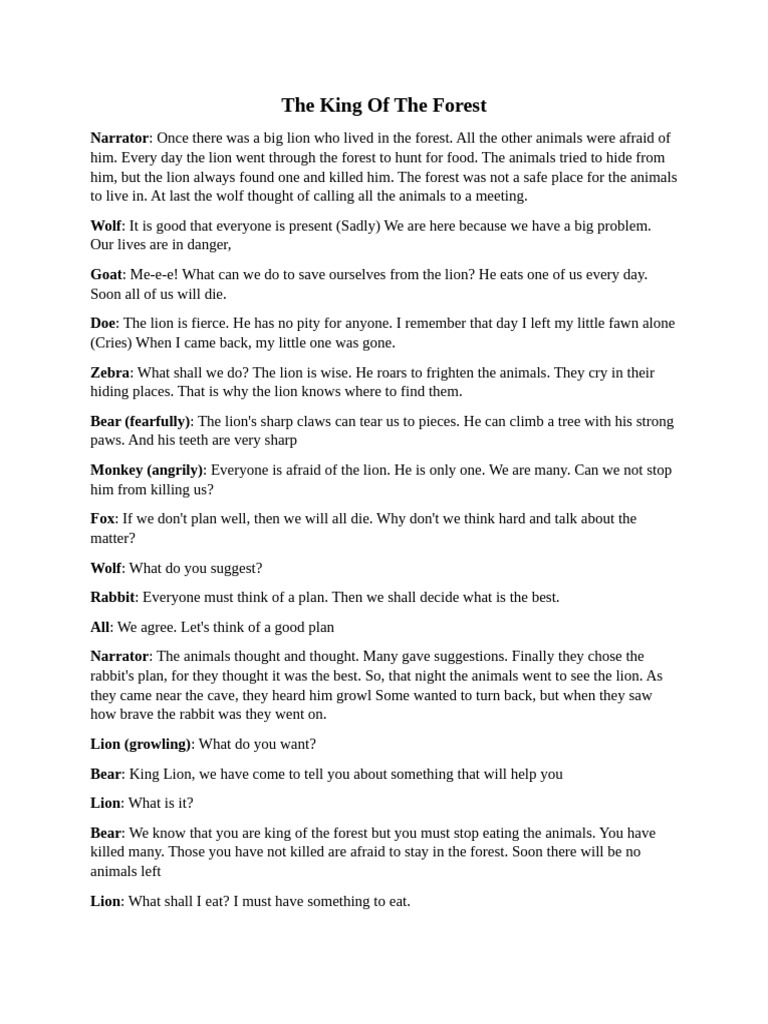 The King of the Forest Script | PDF | Lion