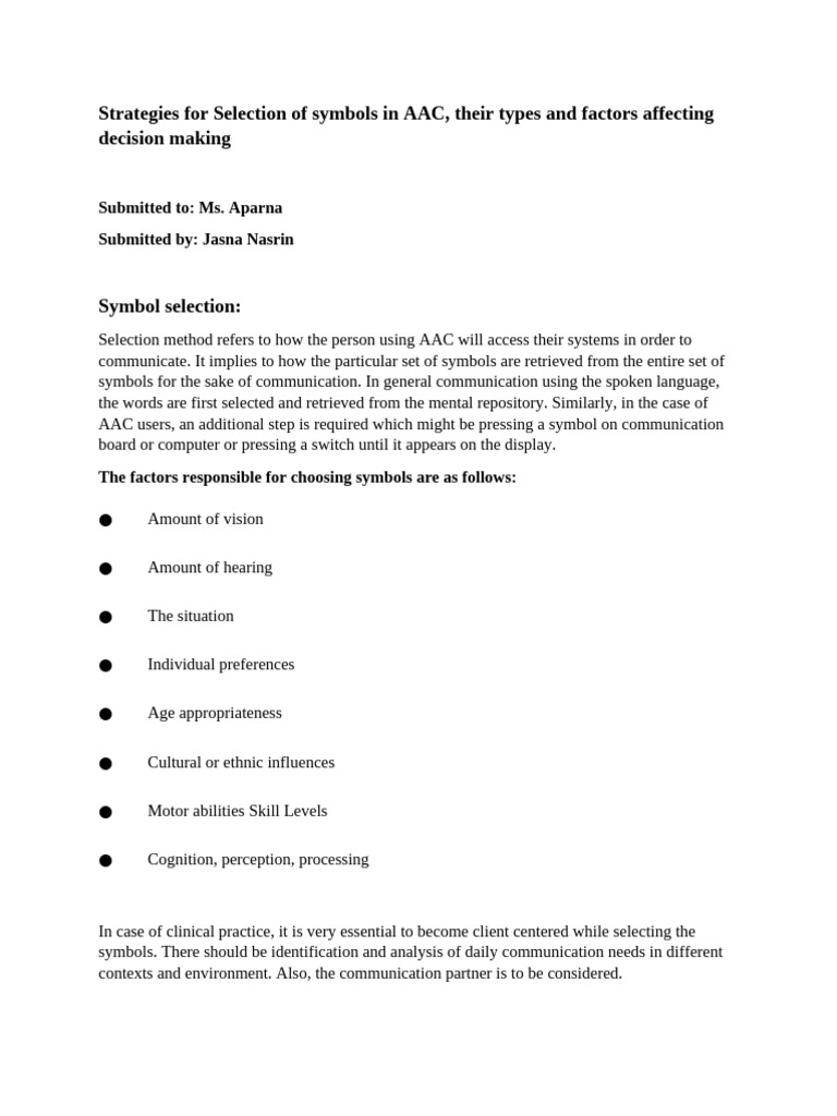 AAC Symbol Selection Strategies and Factors | PDF | Communication ...
