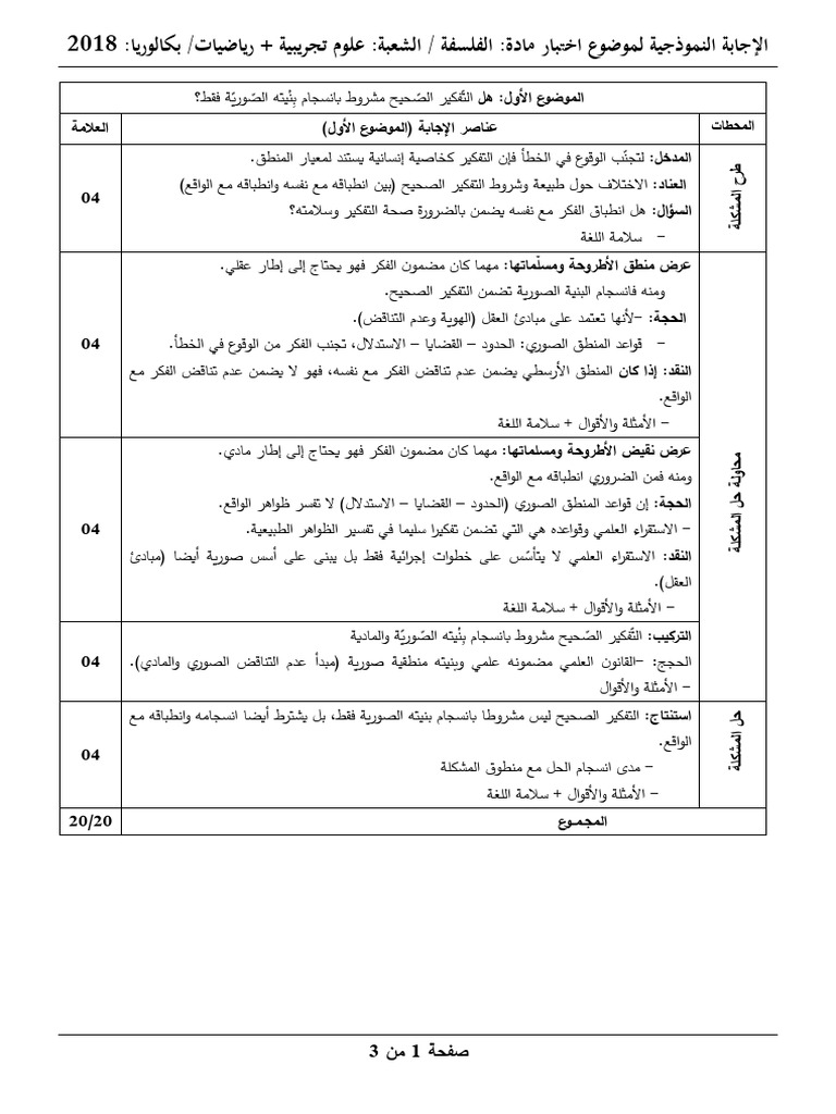 Eddirasa Com Correction Bac Se Philo 2018 | PDF