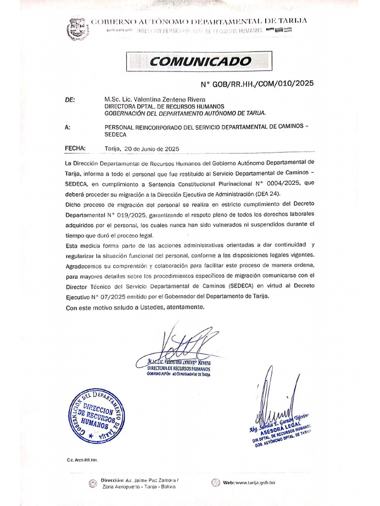 Comunicado N Gob RR - Hh. Com 010 2025 | PDF