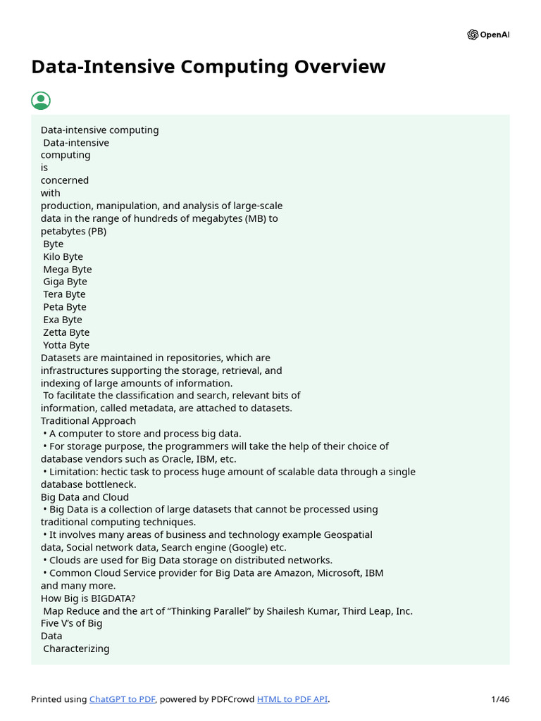 Data Intensive Computing Overview 1 Pdf Apache Hadoop Apache Spark