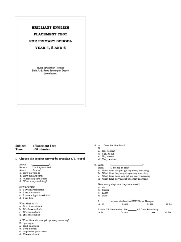 Year 4-6 English Placement Test | PDF